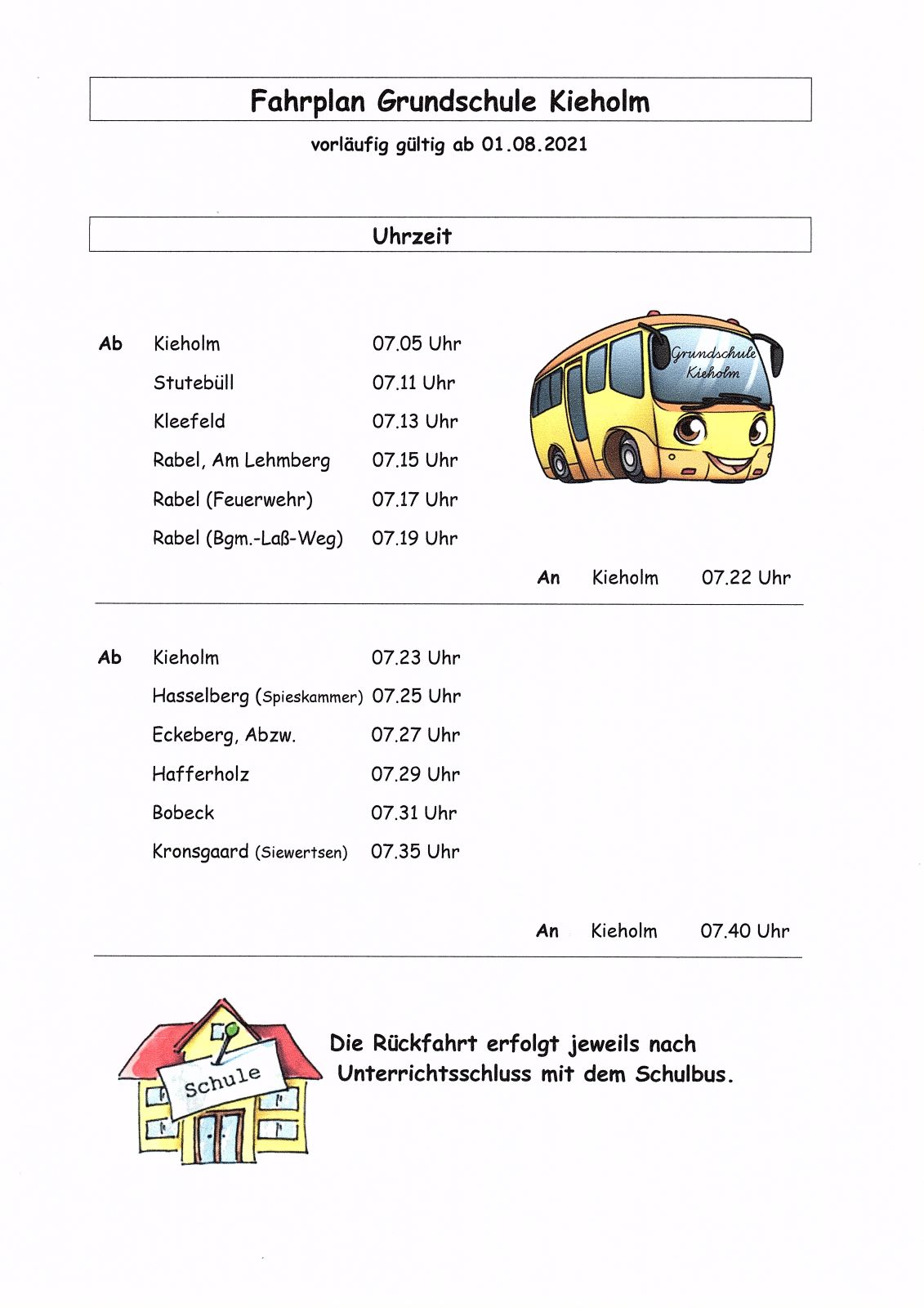 Busfahrplan - Grundschule Kieholm